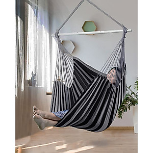XXL Hammock Chair Hanging Rope Swing with 2 Cushions - Max 500lbs-Perfect for Patio, Porch, Bedroom, Backyard, Indoor or Outdoor - Includes Hanging Hardware Kits