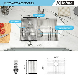 Kichae 21 Inch Kitchen Bar Sink Undermount Single Bowl Stainless Steel 16 Gauge Handmade Modern Under Counter Handmade Wet Bar RV Kitchen Sink with Drain Strainer