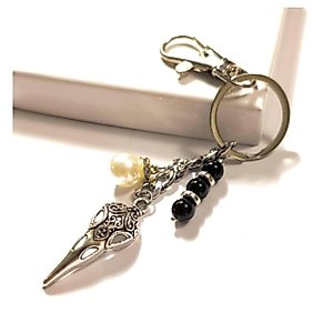 Victorian Raven Skull Backpack Tote Purse Handbag Charm Keychain Purse Clip Belt Clasp 3 Inch Black Onyx