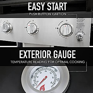 Permasteel 3-Burner Gas Grill | Cast Iron Cooking Grates, Grilling Tools Holder, Foldable Sides, PG-A40301-BK, Pedestal Style, 30000 Total BTUs - Black