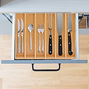 PRATIQUE Bamboo Drawer Organizer,Kitchen Utensil Organizer Silverware Tray,Cutlery Holder, Wood Storage Box for Flatware, Makeup, Bathroom, Office Desk,15 * 3 * 2,Bamboo