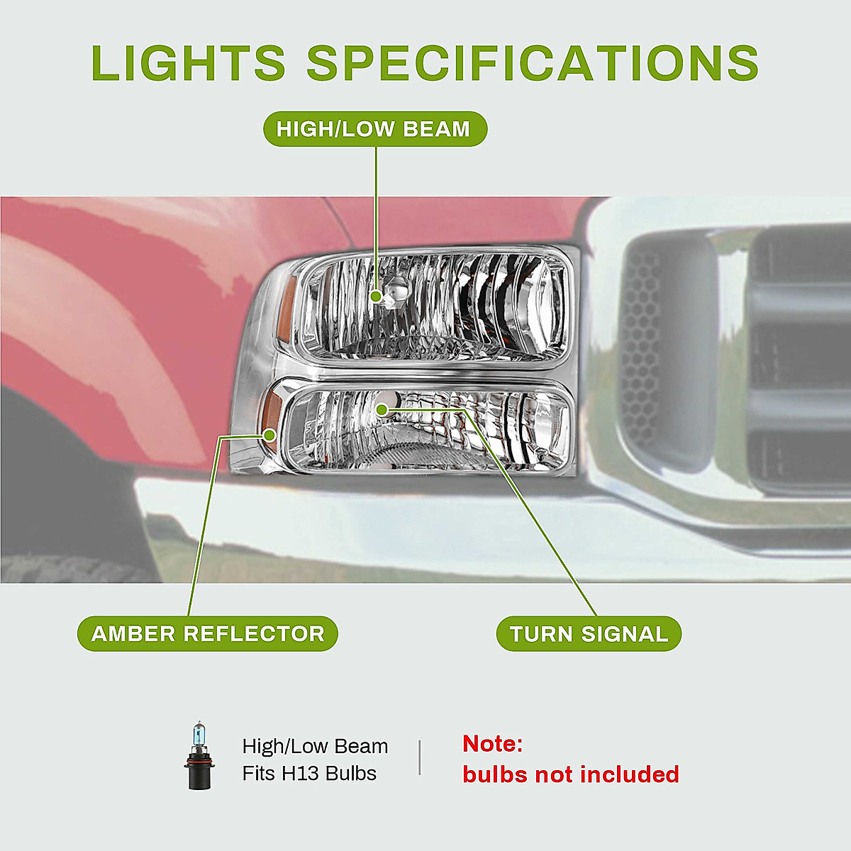 AUTOSAVER88 Headlight Assembly Compatible with 05 06 07 Ford F250 F350 F450 F550 Super Duty/05 Ford Excursion Headlight Assembly OE Projector Headlamp Chrome Housing Clear Lens