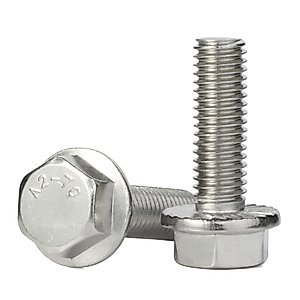 M8-1.25 x 35mm Flanged Hex Head Bolts Flange Hexagon Screws, Stainless Steel 18-8 (304), Plain Finish, DIN 6921, 15 PCS