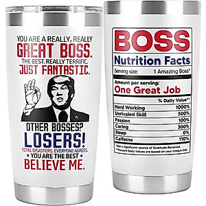 Tinasona White Best Boss Gifts for Men Women You’re A Great Boss Tumbler 20 Oz Cup Boss Lady Gifts Birthday Christmas Valentine Gifts for Boss Day Funny Coffee Mug Cup
