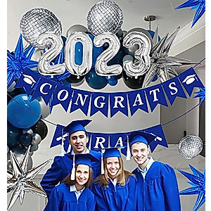 Navy Royal blue and Silver white balloon kit for Graduation birthday party decorations class of 2023 Grad congratulations Prom party Grad ceremony decor