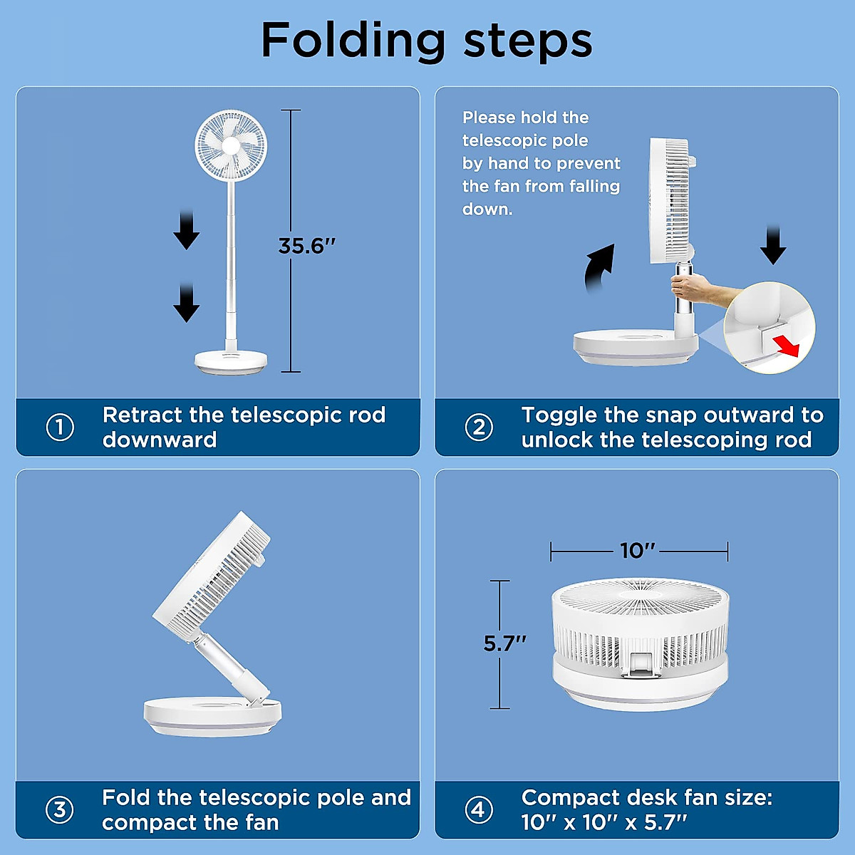 Primevolve 10 inch Oscillating Fan, Battery Operated Fan Adjustable Height, USB Rechargeable Home Office Outdoor Camping Tent Travel, White