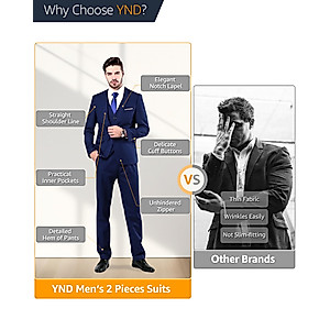 YND Men's Slim Fit 2 Piece Suit, One Button Jacket Pants Set with Tie, Solid Party Wedding Dress Blazer, Tux Trousers, Light Pink