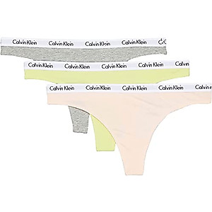 Calvin Klein Women's Carousel Logo Cotton Thong Multipack Panty, Coral Corsage/Cyber Green/Grey Heather, Small