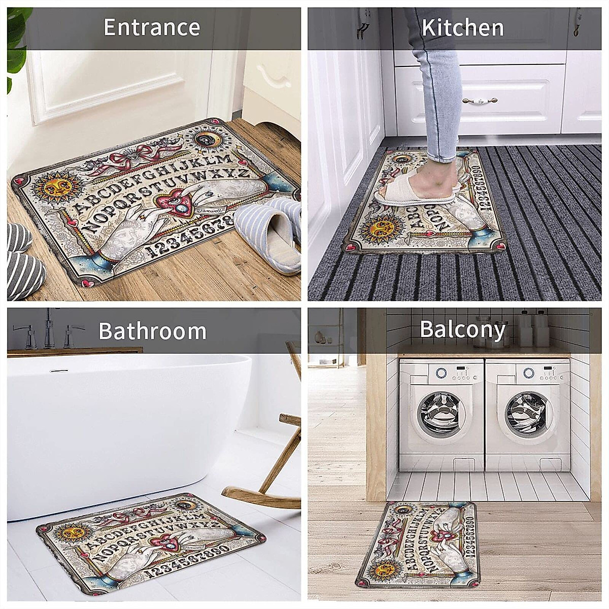 Sharkiss Welcome Door Mats Witch Devil Ouija Board Sun and Moon Outdoor Indoor Doormats Floor Mat Home Carpets Rug for Entrance Front Kitchen Bedroom Garden Bathroom 15.7 X 23.6 Inch, White, One Size