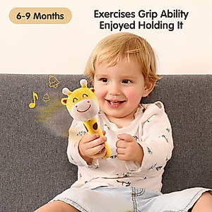 TUMAMA Plush Stacking Rattles Baby Toy Giraffe Stacks of Circles STEM Montessori Toy Baby Shower Deer Woodland Stuffed Animals Gift for 3 6 9 12 18 Months 1 Year Olds Infant Toddler Boy Girl