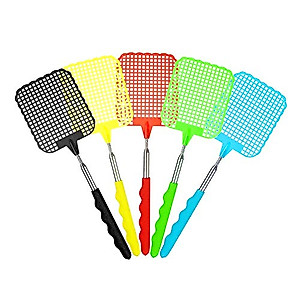 5 Pieces Fly Swatter Extendable Fly Swatter Telescopic Fly Swatter Manual Heavy Duty Plastic Flyswatter with Extendable Stainless Steel Handle, Multicolor