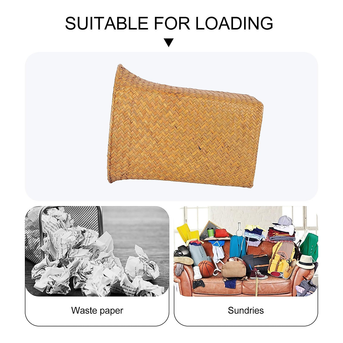 Operitacx Waste Basket, Wicker Trash Can, Round Wicker Basket, Woven Wicker Garbage Can for Bedroom, Bathroom