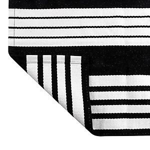 OJIA Black and White Outdoor Rug 3 x 5 ft Cotton Hand-Woven Striped Porch Rug Machine Washable Entry Rug Indoor/Outdoor Area Rug Front Door Rug Floor Mat for Farmhouse/Living Room/Home Entrance