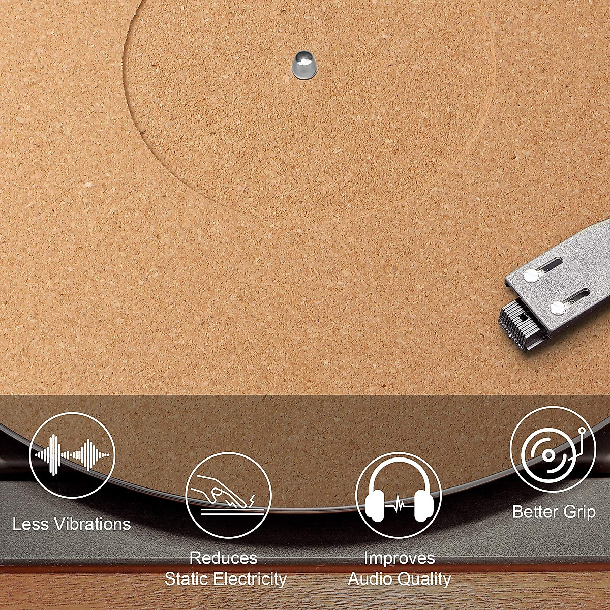 3 Pieces Cork Turntable Mats in 12 Inch x 3 mm Recessed Turntable Platter Cork Mat Cork Record Mats with High Fidelity for Vinyl LP Record Players Audiophile Reduce Noise