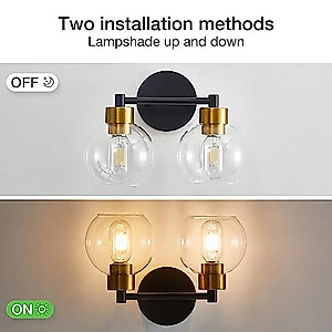 yenlacy Bathroom Light Fixtures, Black and Gold 2 Light Bathroom Vanity Light, Bathroom Lights Over Mirror with Globe Glass Shade and Metal Base, Vanity Lights for Bathroom, Stairs, Kitchen