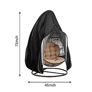 VAlinks Patio Egg Chair Cover with Zipper Buckle & Drawstring, Waterproof Windproof Anti-UV Outdoor Swing Hanging Chair Cover for Wicker Egg Swing, Black