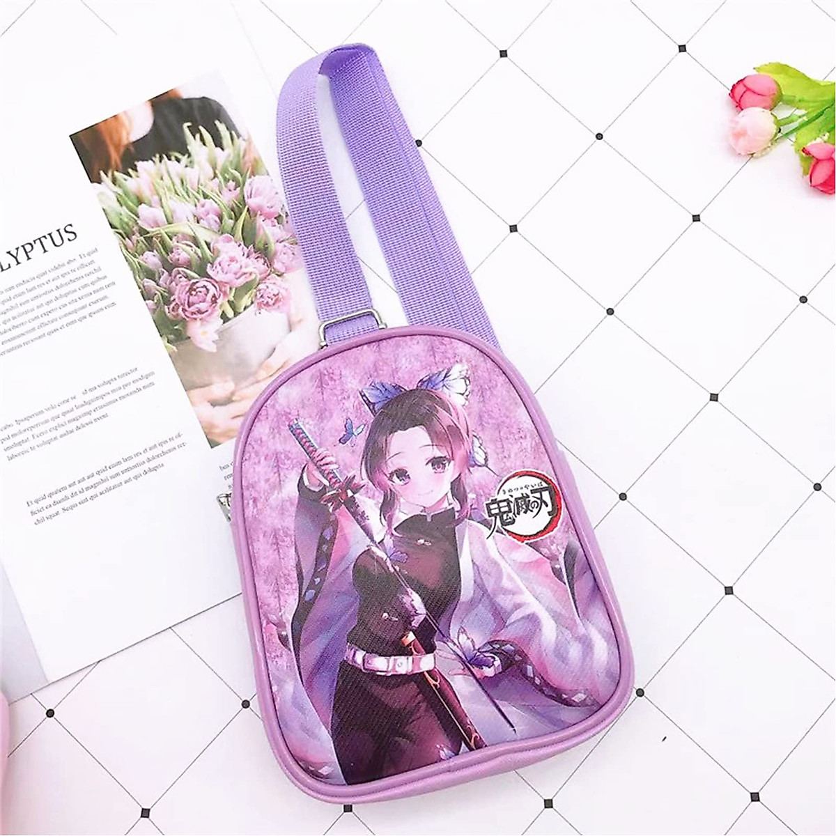 Demon Slayer Shoulder Bags,Kochou Shinobu Bag PU Leather Purse Demon Slayer Messenger Bags Gift for Women and Friends