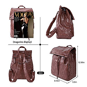 ROOSALANCE Women Backpack Waterproof Anti-theft PU Leather Nylon Shoulder Bag Travel Backpack Ladies (Dark Pink)