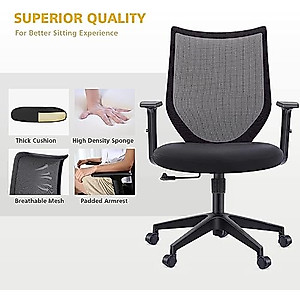 ETasker Ergonomic Office Chair Home: Mesh Desk Chair with Adjustable Arms - Mid Back Computer Chairs for Women Adults - Swivel Task Chair Comfortable for Home Office (Black)