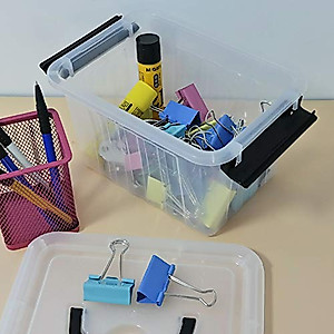 Bringer 3 Quart 6-Pack Clear Plastic Storage Boxes, Latch Box with Black Handle