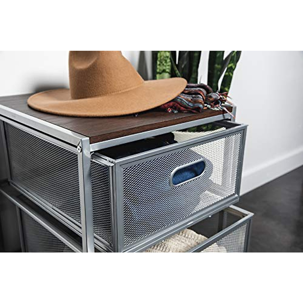 Real Home Innovations, 3-Drawer Stackable Mesh Organizer, Silver & Espresso