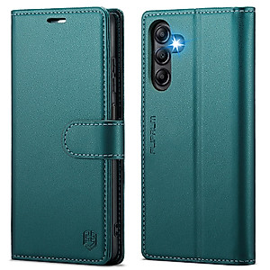 FLIPALM for Samsung Galaxy A14 5G Wallet Case with RFID Blocking Credit Card Holder, PU Leather Folio Flip Kickstand Protective Shockproof Cover Women Men for Samsung A14 Phone case(Blue-Green)