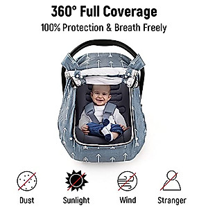 beetoy Multi-Use Infant Car Seat Cover with Mesh Window | Super Stretchy & Adjustable | Summer Stroller Cover for Babies | Customized Covers for Boys | Breathable & Lightweight
