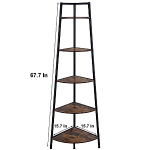 NAIYUFA Industrial Corner Shelf Stand,5 Tier Corner Shelf,Modern Corner Bookshelf Small Bookcase, Rustic Tall Corner Ladder Bookcase Plant Stand for Living Room,Kitchen,Home Office