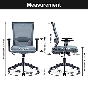 Farini Office Chair, Mid-Back Ergonomic Mesh Chair Executive Swivel Desk Chair with Lumbar Support Adjustable Height Arm (Grey)