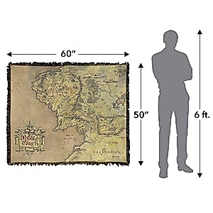 LOGOVISION The Lord of The Rings Blanket, 50"x60" Map of Middle Earth Woven Tapestry Cotton Blend Fringed Throw Blanket