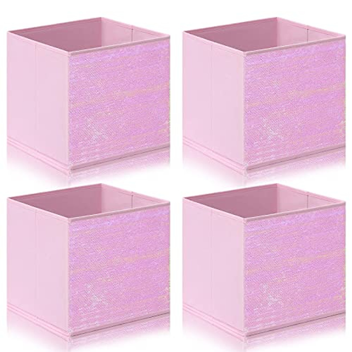 ELUCHANG Sequin Cube Storage Bins Organizer Container Foldable Fabric Closet Organizer Boxes Baskets for Shelves,Toys,Bedroom(4PCS,Pink)