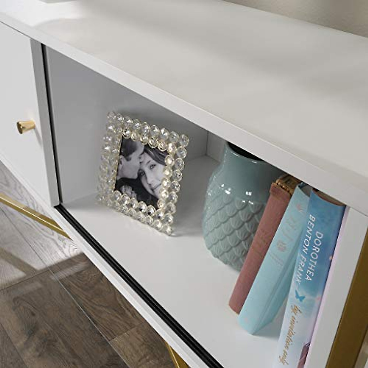 Sauder Harper Heights Accent Table, L: 43.31" x W: 13.78" x H: 29.53", White Plank Finish