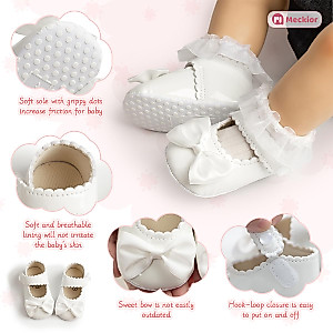 Meckior Infant Baby Girls Soft Sole Bowknot Princess Wedding Dress Mary Jane Flats Prewalker Newborn Light Baby Sneaker Shoes