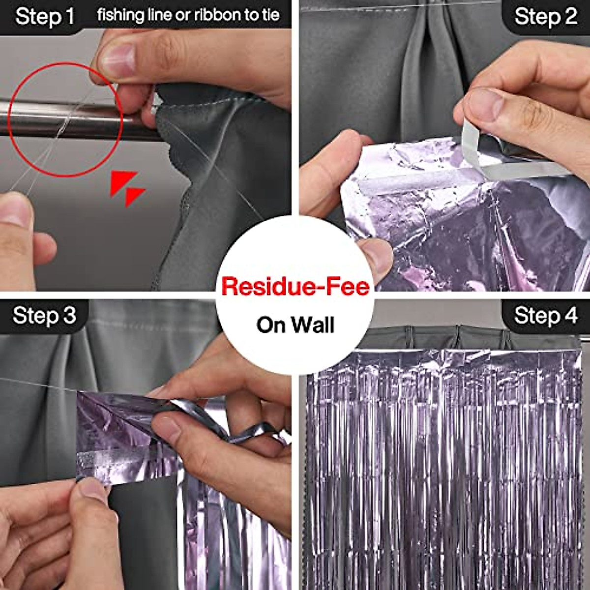 PartyWoo Foil Curtain Purple, 2 pcs 3.3x6.6 ft Light Purple Streamers, Tinsel Curtains, Backdrop Curtain, Foil Fringe Curtains, Party Streamers, Birthday Decorations, Party Backdrop, Wedding Backdrop