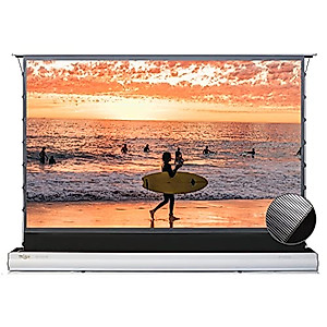 MIGO 120inch White Electric Motorized Floor Rising Tab Tension Pull up Projector Screen with The PET Crystal Slimline ALR ambieht Light for The UST 4k Projector