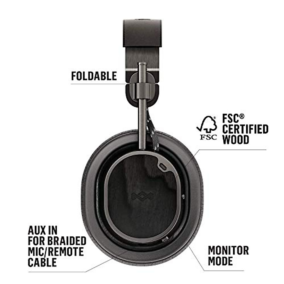 House of Marley Exodus ANC: Noise Cancelling Over-Ear Headphones with Microphone, Wireless Bluetooth Connectivity, and 28 Hours of Playtime