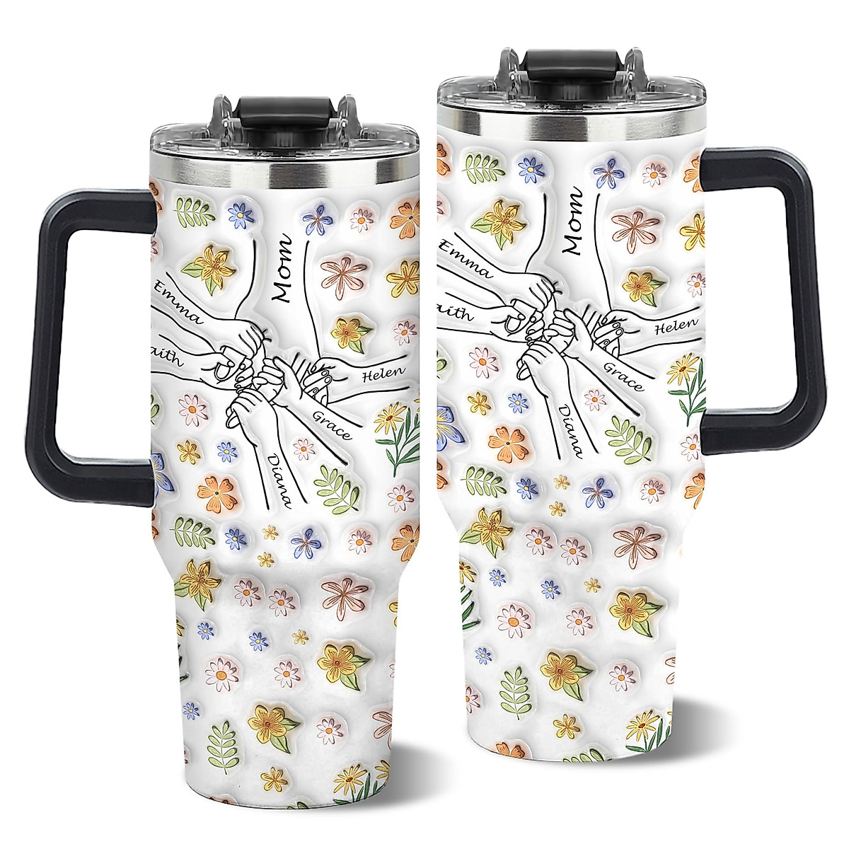 Personalized Mothers Day Birthday Gifts for Mom Nana Grandma, Custom You Hold Our Hands Also Our Hearts 2D 41oz Tumbler with Name, Customized Mother's Day Gifts from Daughter Son Kid, Travel Cup