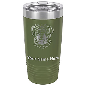 LaserGram 20oz Vacuum Insulated Tumbler Mug, Rottweiler, Personalized Engraving Included (Camo Green)