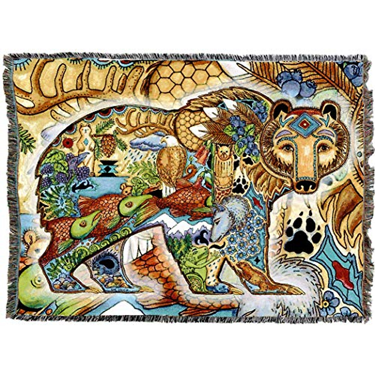 Pure Country Weavers Grizzly Bear Blanket - Animal Spirits Totem by Sue Coccia - Gift Tapestry Throw Woven from Cotton - Made in The USA (72x54)
