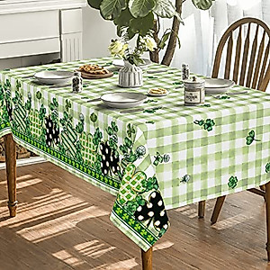 Horaldaily St. Patrick's Day Tablecloth 60x84 Inch, Buffalo Plaid Pot Shamrock Table Cover for Party Picnic Dinner Decor