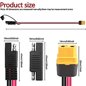 MEIRIYFA SAE to XT60 Connector Adapter Extension Cable SAE to XT-60 Female Cable Wire 12AWG for Solar Generator Power Station Lipo Battery Pack (3.3FT)