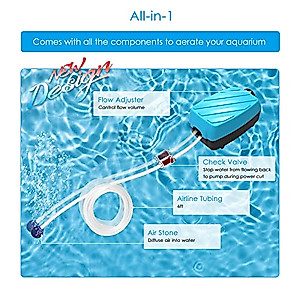 Aquarium Air Pump - Kulife Adjustable Fish Tank Aerator Bubbler Oxygen Pump Bubble Maker Water Aerator Quiet Hydroponic Air Pump Kit 40-120 Gallon