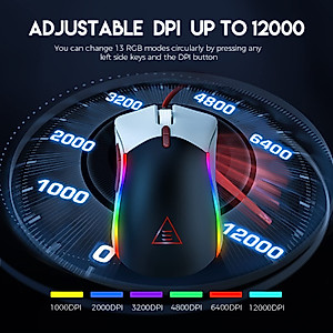 EKSA Gaming Mouse,Computer Mouse,Ergonomic Mouse, Adjustable 12000 DPI Wired Mouse for Windows/PC/Mac/Laptop Gamer