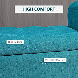 HOMCOM 50" Storage Ottoman Bench, Upholstered End of Bed Bench with Rolled Arms, Wood Legs, Button Tufted Storage Bench with Safety Hinges for Living Room, Entryway, Bedroom, Teal