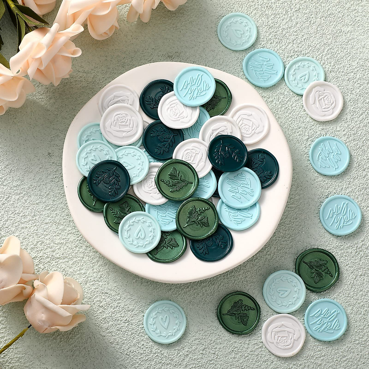 80 Pieces Wax Seal Stickers Envelope Seal Stickers Wedding Invitation Envelope Seals Self Adhesive Stickers for Christmas Birthday Bridal Shower Party Presents Supplies (Green Series)