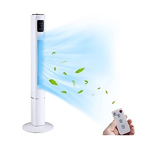 LDAILY 48 Inch Oscillating Tower Fan, Quiet Powerful Bladeless Fan with 3 Speeds, 3 Modes, Remote Control, 15H Timer, LED Display, Floor Standing Household Fan for Bedroom Living Room Office
