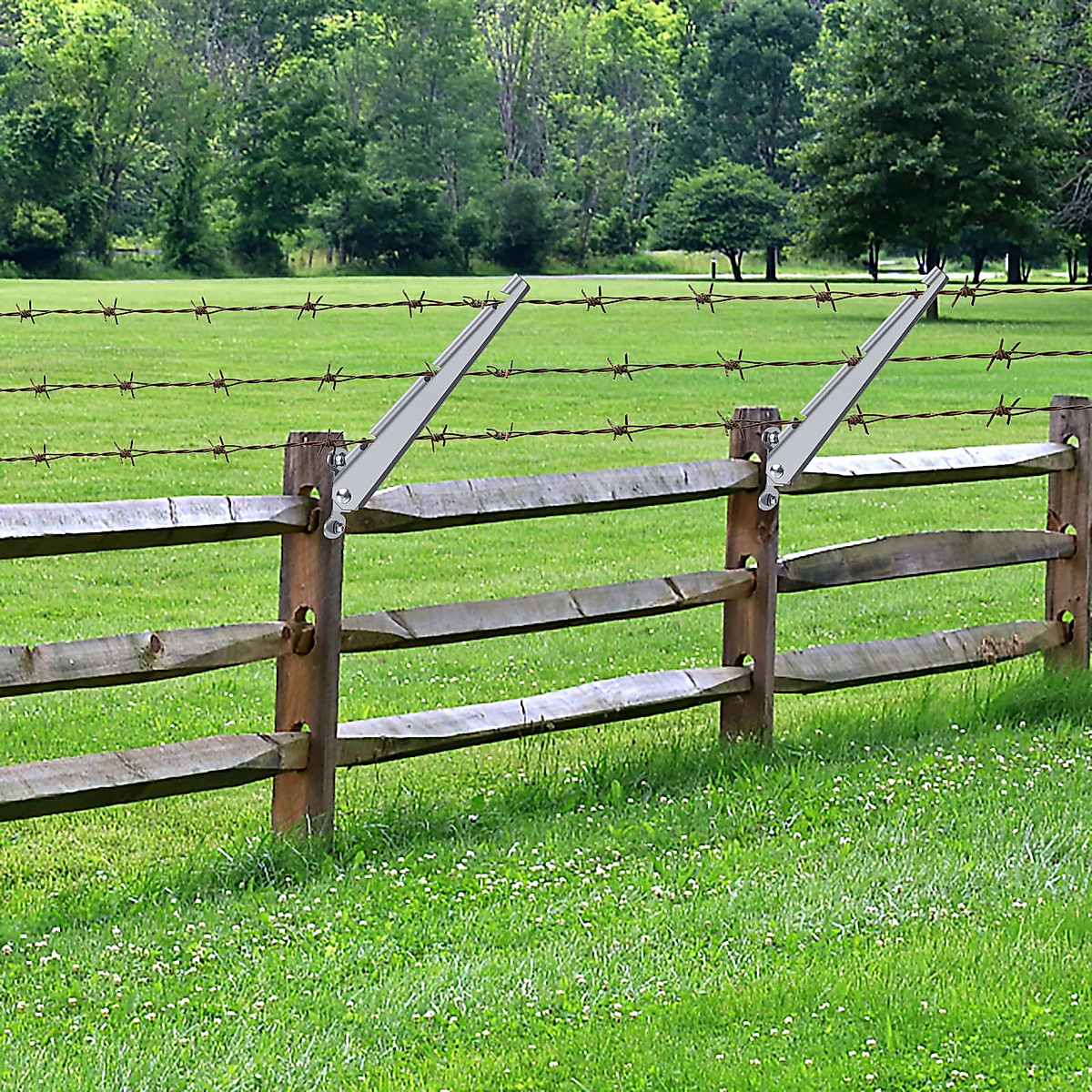 Hwedra Barbed Wire Arm for Flat or Surface Mount, Hot-Dip Galvanized Steel Barb Wire Arm Extender for PVC and Wood Fences, Barbed Wire Fence Extensions, All Bolts&Spanner Included 7Pcs…