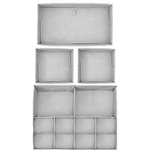 mDesign Fabric 4-Piece Drawer Organizer Bins, Kids/Baby Nursery Dresser, Closet, Shelf, Playroom Organization, Hold Clothes, Toys, Diapers, Bibs, Blankets, Gray/Cream Chevron