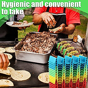 Colorful Taco Holder Stand Plastic Taco Plates Hold up to 4 Tacos Each Hard Sturdy Taco Shell Holder Wave Shape Taco Tray Dishwasher Microwave Safe Taco Rack Holders for Kitchen Serving (16 Pcs)