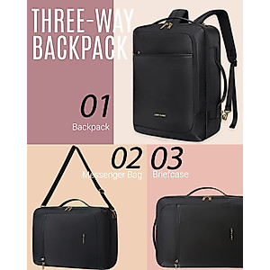 LIGHT FLIGHT Laptop Backpack Women, Large Computer Backpack for 17.3 Inch Laptop, Professional Womens Work Backpack, Convertible 3 In 1 Backpacks Water Resistant, Black